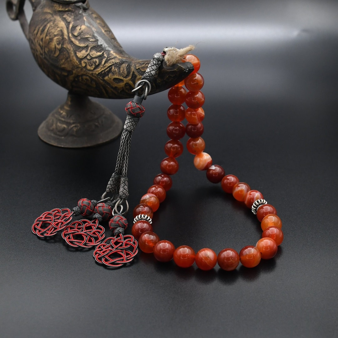 Turkish Prayer 33 Beads, Natural Agate Gemstone Tasbih, 925 Sterling ...