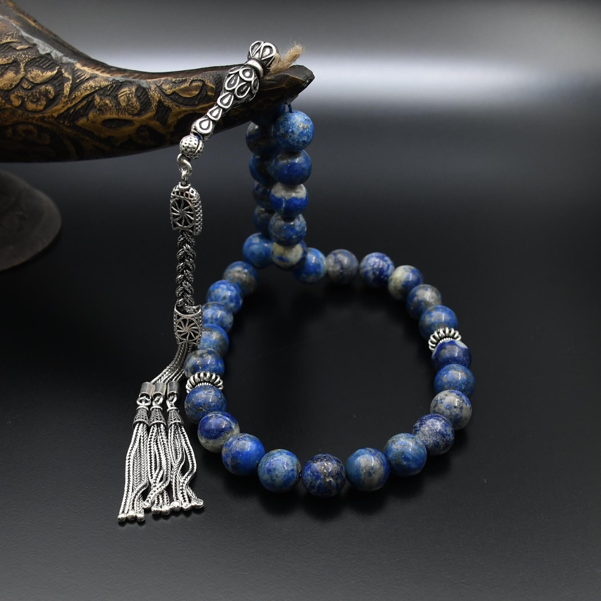Original Lapis lazuli Gemstone Tasbih Islamic Prayer 33 Beads 925 Sterling Silver Prayer Beads Rosary Tasbih Tesbih Tasbeeh Tasbih 33
