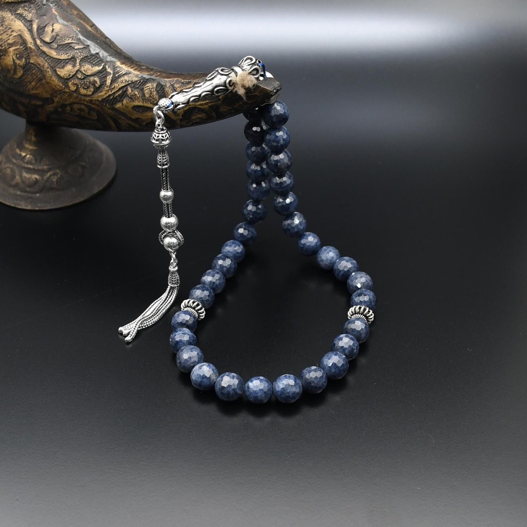 Original Sapphire Gemstone Tasbih, Islamic Prayer 33 Beads, 8mm Rosary ...