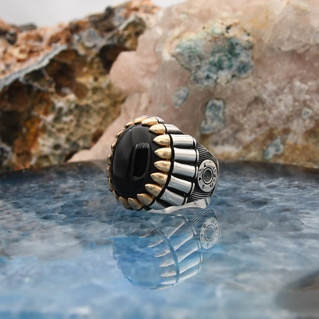 Bullet Silver Ring, Modern Men Ring, Best Men Accessory, Black Onyx ...