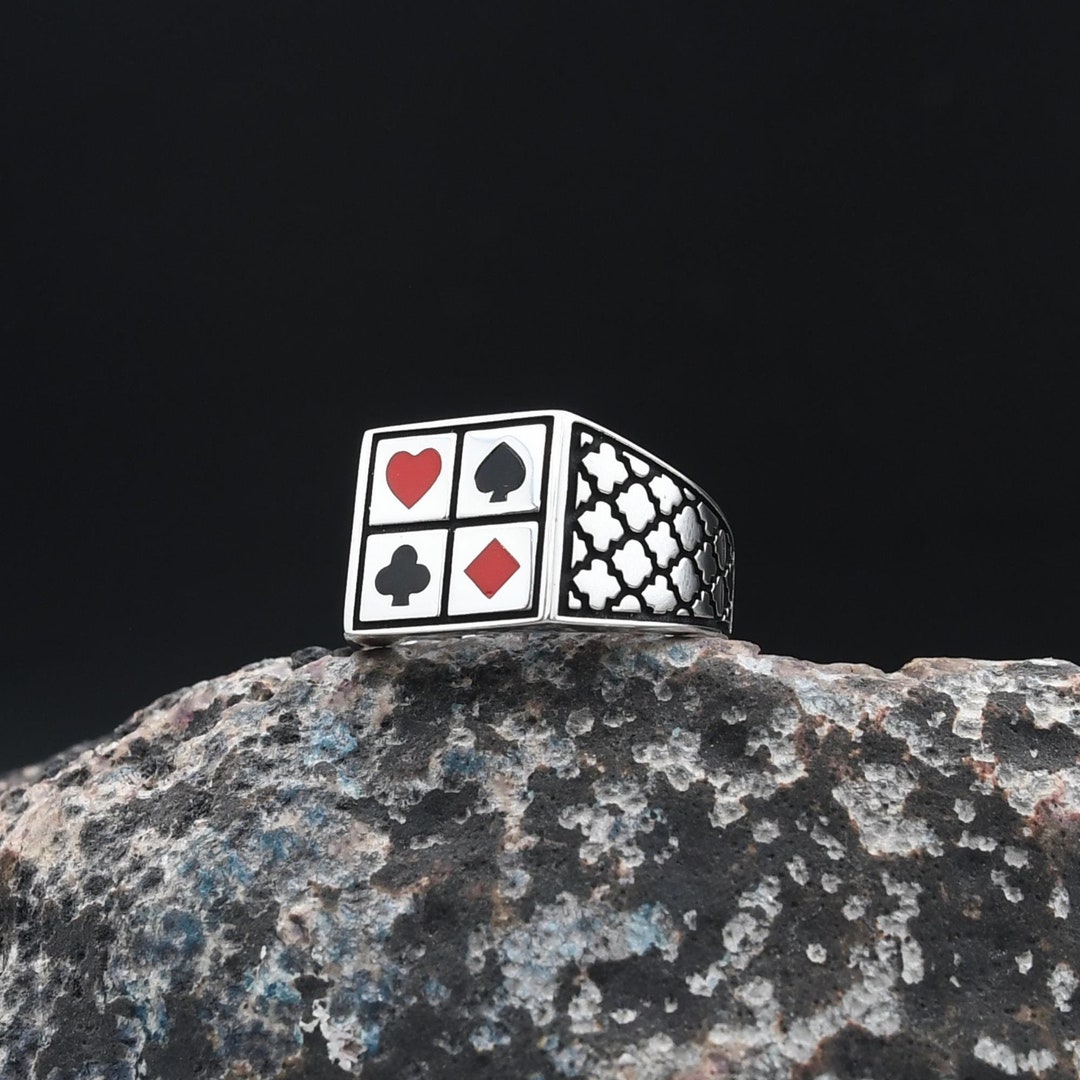Playing Cards Silver Ring, Mens Handmade Ring, 925k Silver Men Jewelry ...