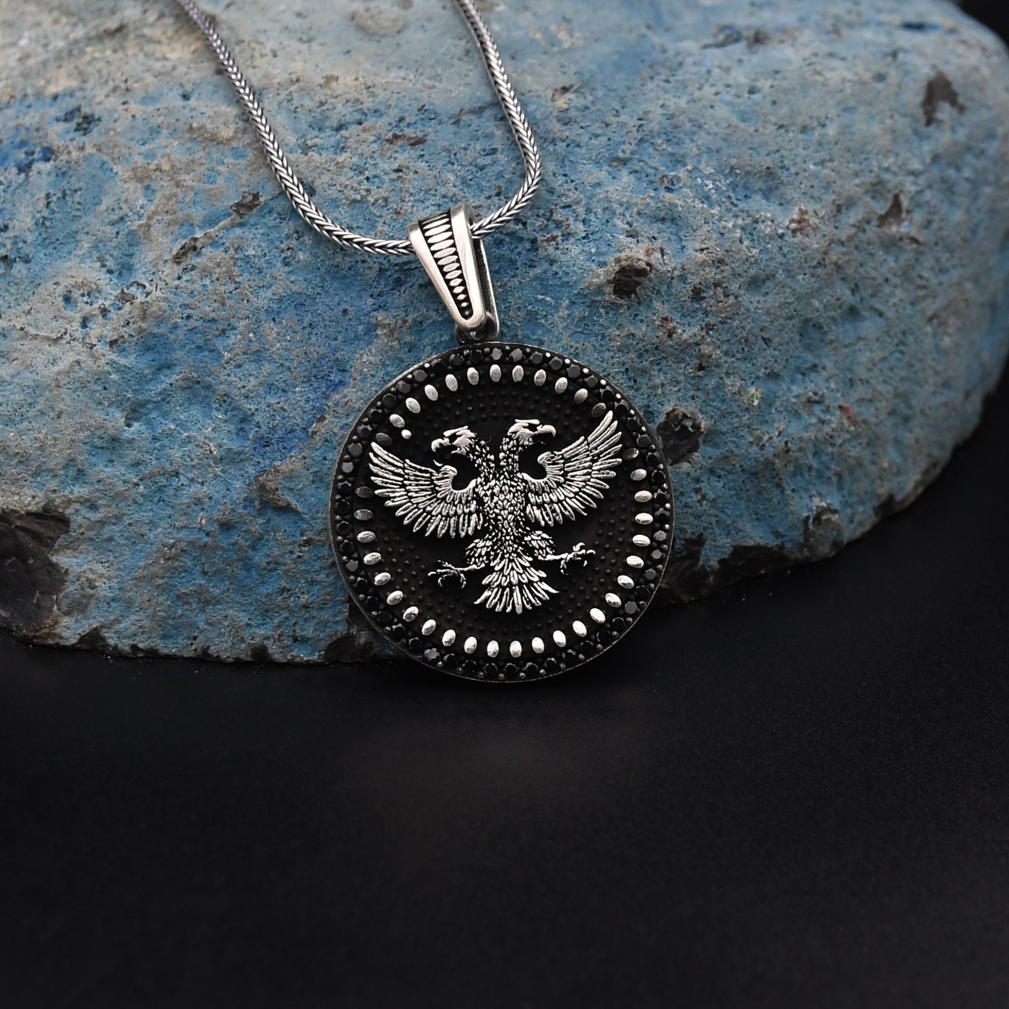 Historical Selcuklu Double Head Eagle Silver Necklace, Handmade ...