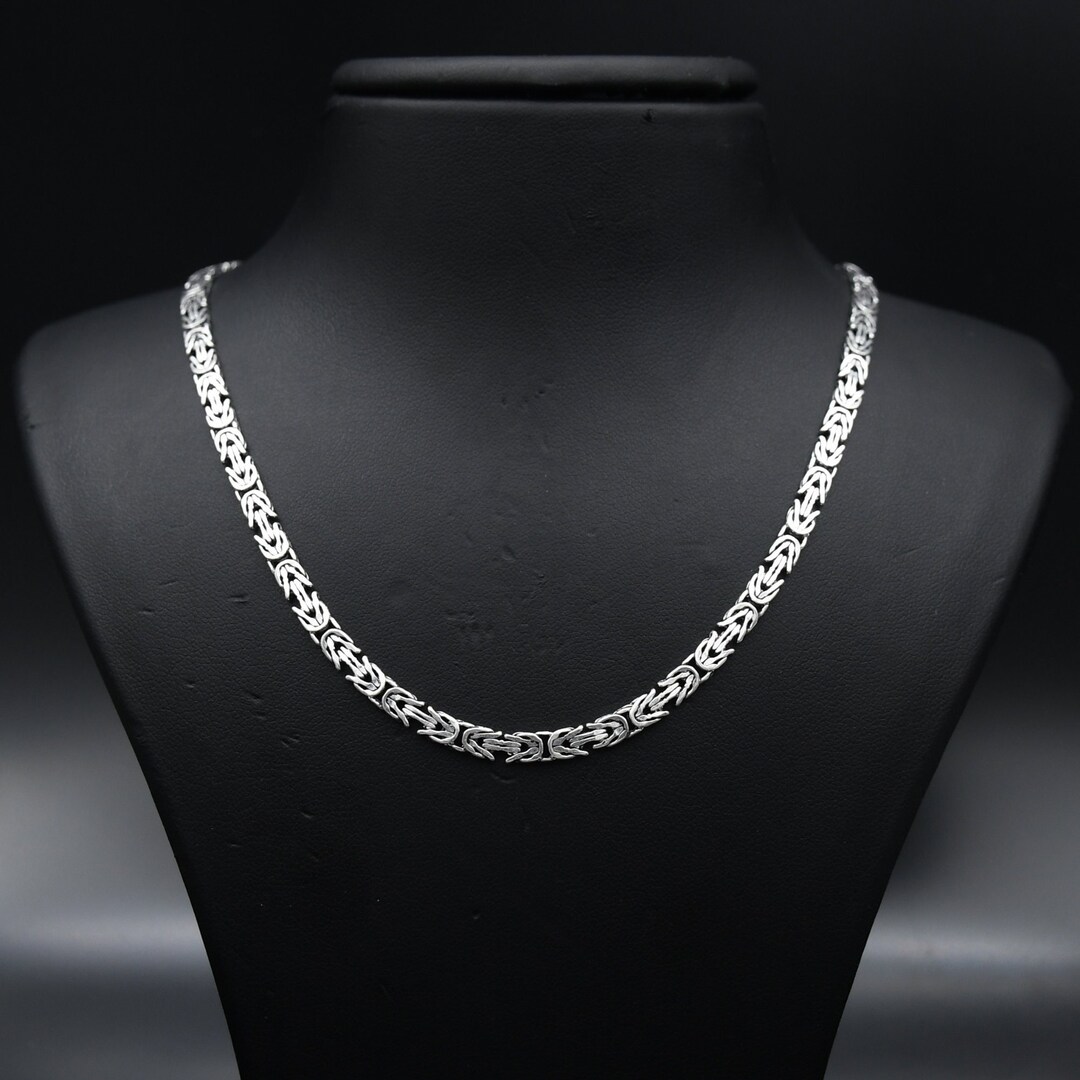 925 Sterling Silver 4MM Byzantine Chain Necklace for Men, Flat ...