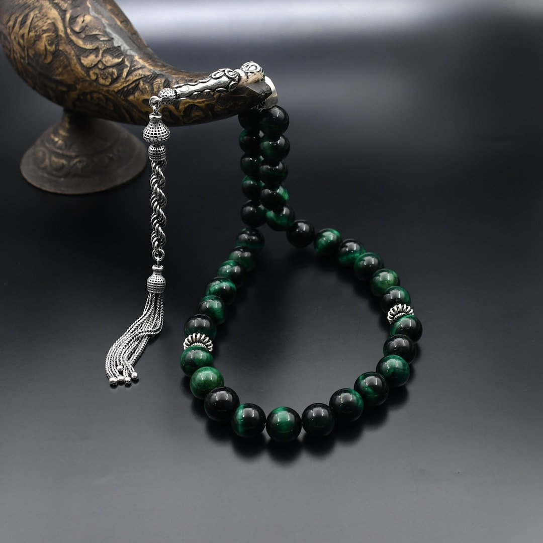 Original Tiger's Eye Gemstone Tasbih, Turkish Islamic Prayer 33 Beads ...