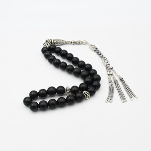 Natural Onyx Gemstone Tasbih, Turkish Prayer 33 Beads, 925 Sterling ...