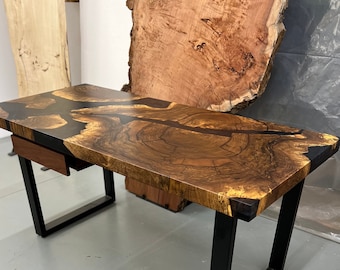 Walnut Desk With Black Epoxy River - Etsy