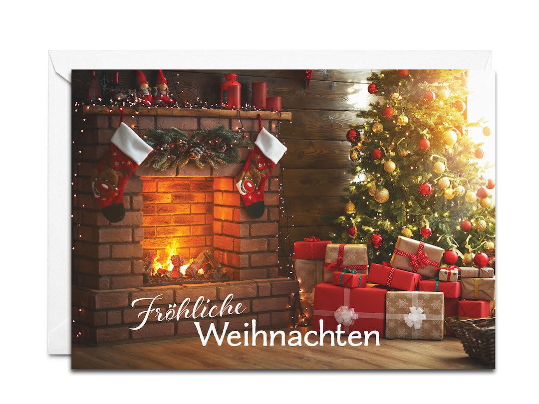 German Christmas Card - Fröhliche Weihnachten (christmas Tree Beside a ...