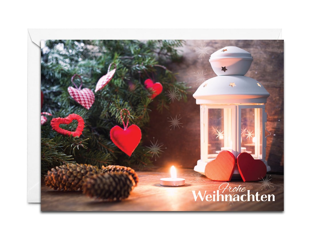 German Christmas Card - Frohe Weihnachten (lantern With Heart-shaped ...