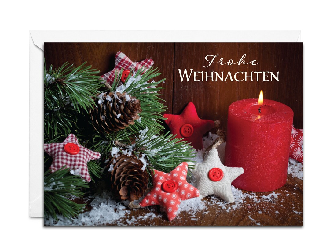 German Christmas Card - Frohe Weihnachten (red Candle & Decorations) - Etsy