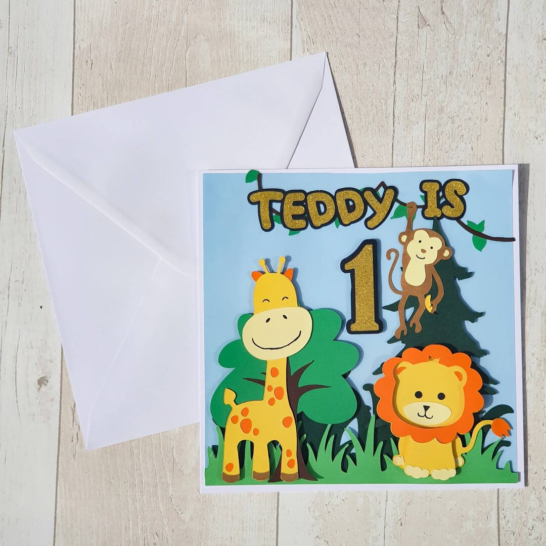 JUNGLE THEME CARD Handmade Jungle Themed Birthday Card Children's ...