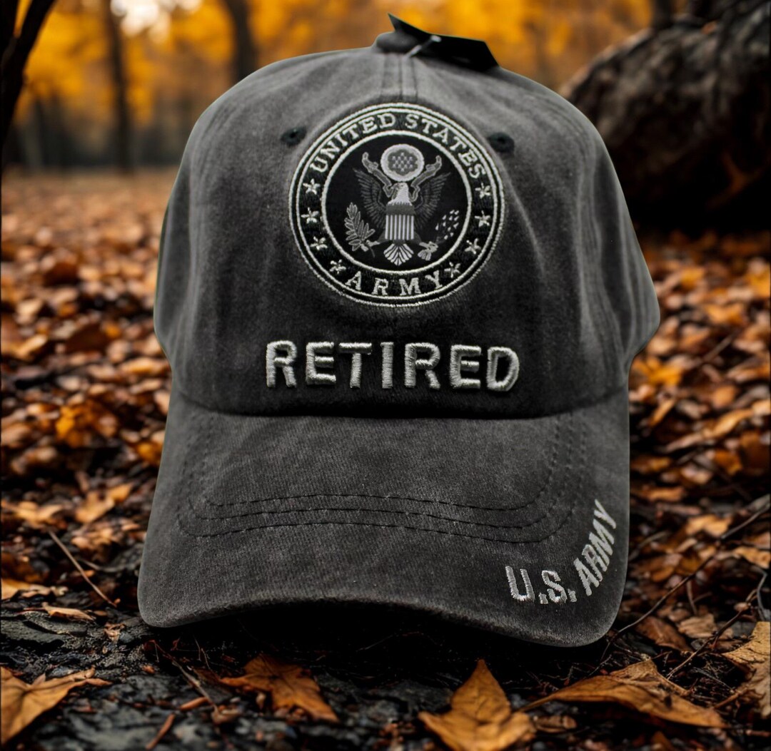U.S. Army Retired Hat. Retired Army Black Cap. Embroidered Army Retired ...