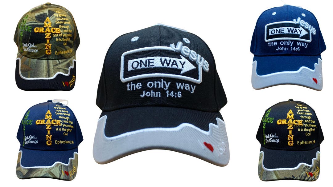 Christian Baseball Cap - "jesus One Way" or "amazing Grace" Embroidered ...