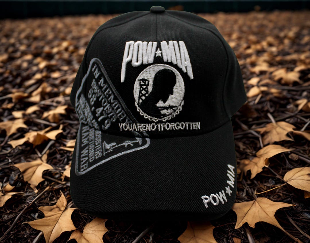 POW MIA Tribute Hat. Black Embroidered Veteran Cap. Never Forgotten ...