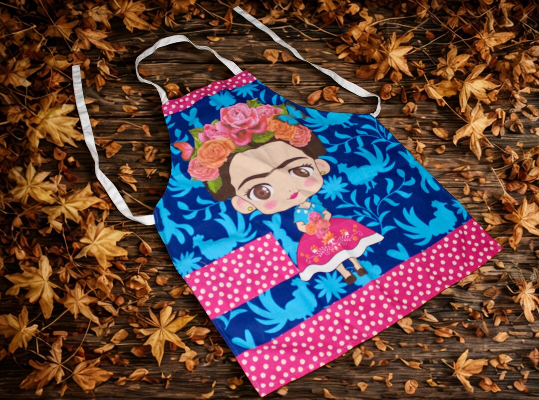 Handmade Frida Kahlo Apron. Mexican Kitchen Apron With Flowers & Folk ...