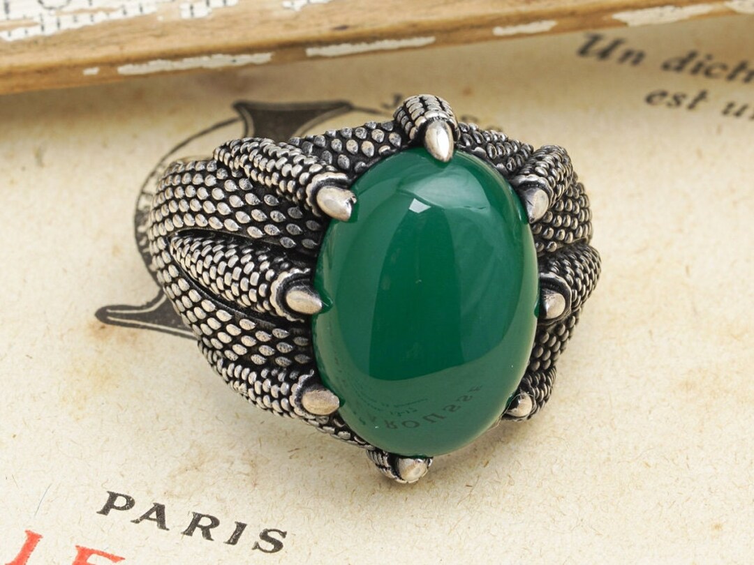 Grüner Achat Ring / Monster Kralle Silber Ring / Herren Silber Ring ...