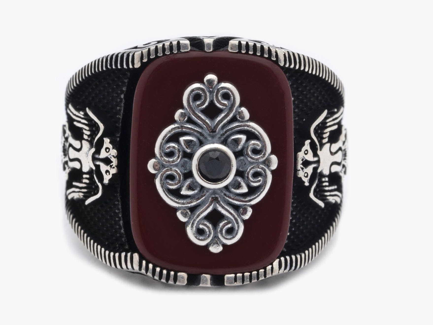Roter Achat Silber Ring / Doppelkopf Adler Ring / Sterling - Etsy.de