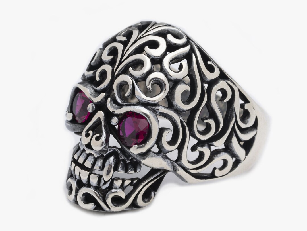 Sugar Skull Ring / Silver Ring Men / Silver Skull Ring / - Etsy