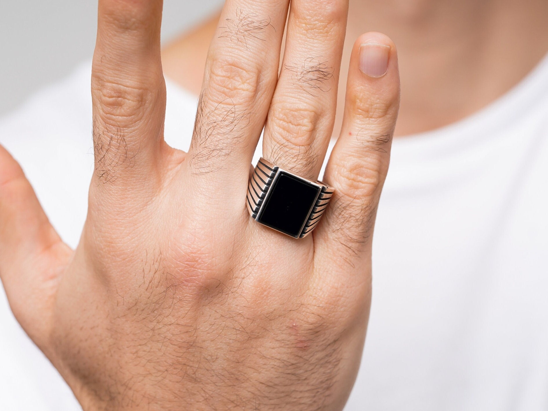 Black Onyx Ring / Square Black Onyx Ring / Turkish Handmade | Etsy