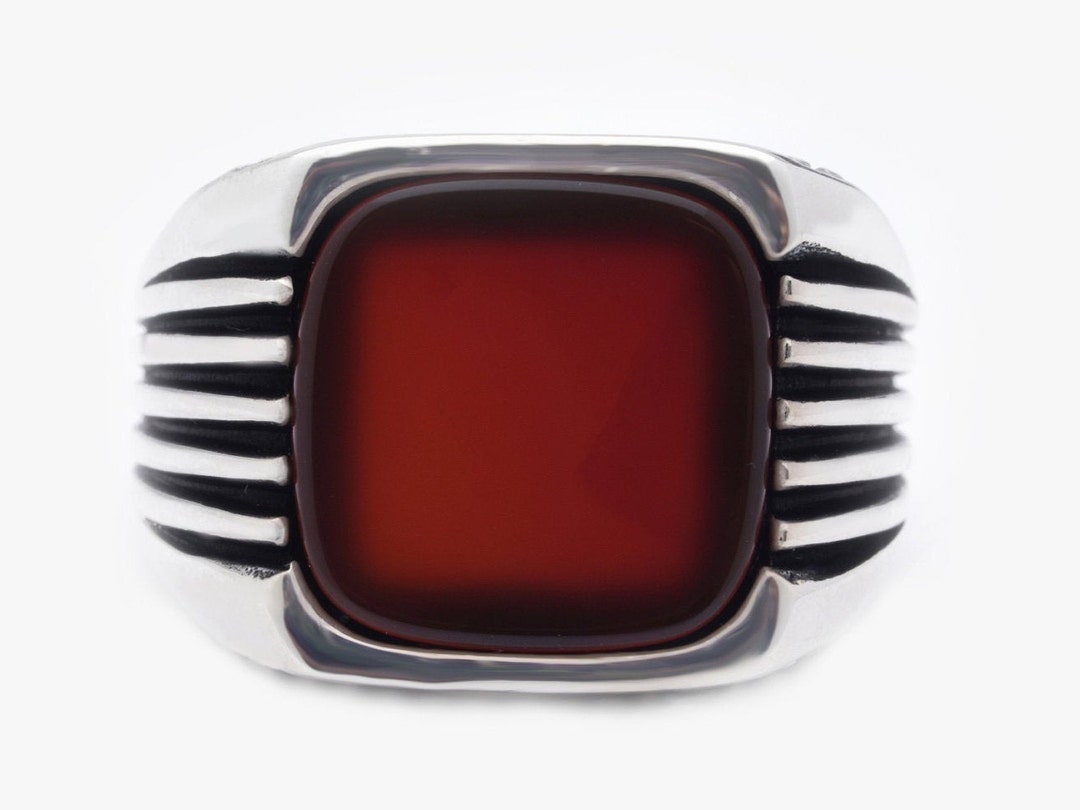 Red Agate Gentleman Ring / Handsome Men Red Agate Jewelry / Modern ...