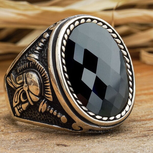 Mens Black Onyx Roman Soldier Ring - Etsy