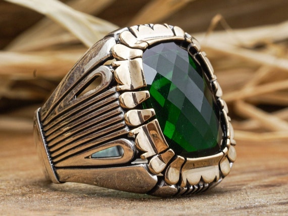 Green Zircon Jewellery Turkish Handmade Ring Turkish Silver Men Ring Sterling Silver Ring Gift for Him Gift for Sultan of My Heart Etsy