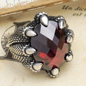 Monster Claw Red Garnet Ring / Red Garnet Jewelry / Handmade Claw Ring ...