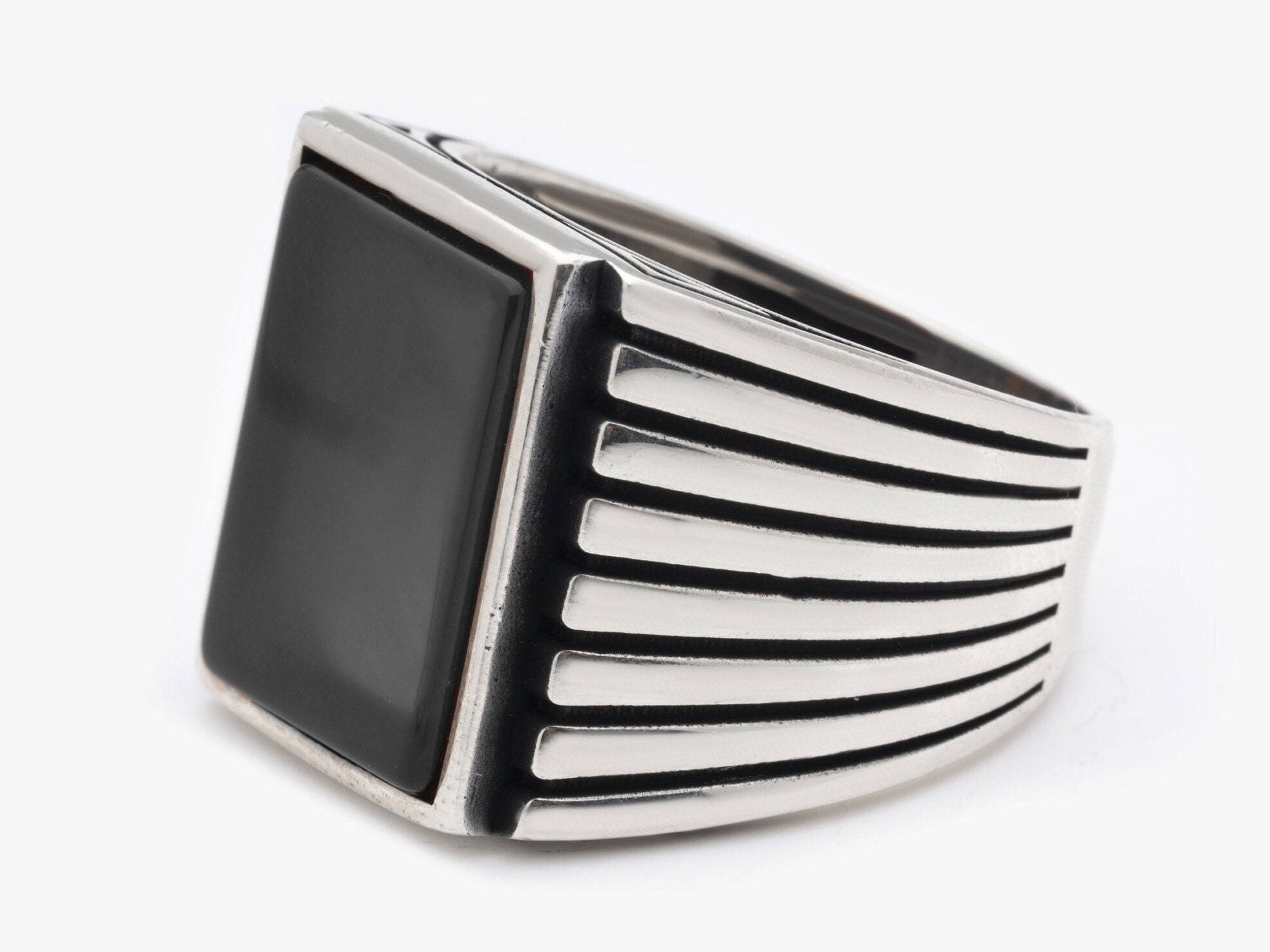 Black Onyx Ring / Square Black Onyx Ring / Turkish Handmade | Etsy