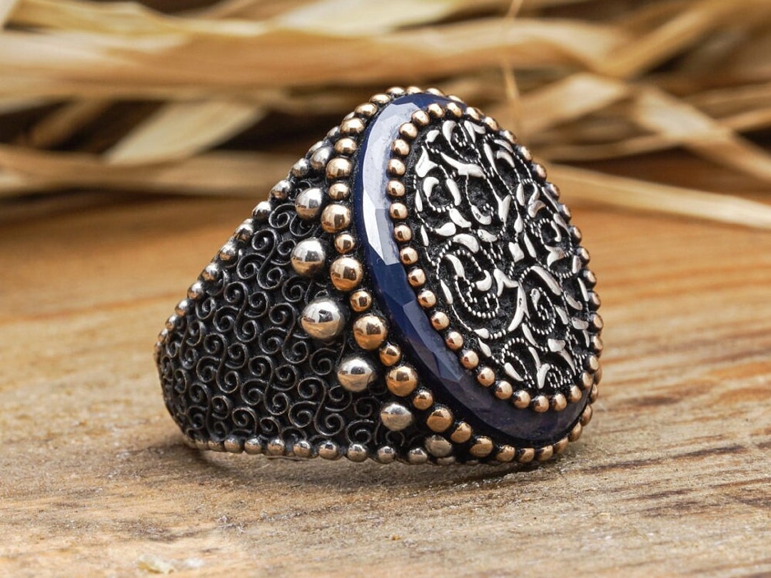 Hematite Silver Ring / Hematite Circle / Hand Embroidered Ring / Viking ...