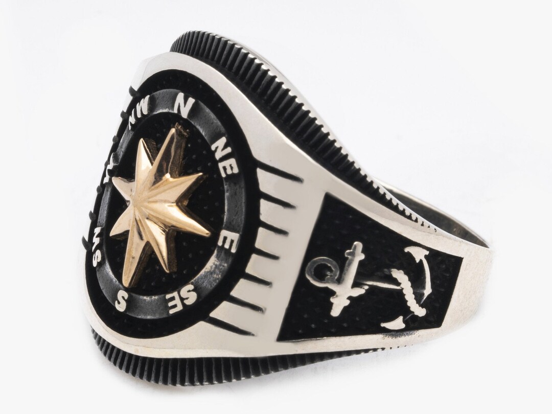 Compass for Men / 925 Sterling Silver Mens Ring / Wind Rose Star / Find ...