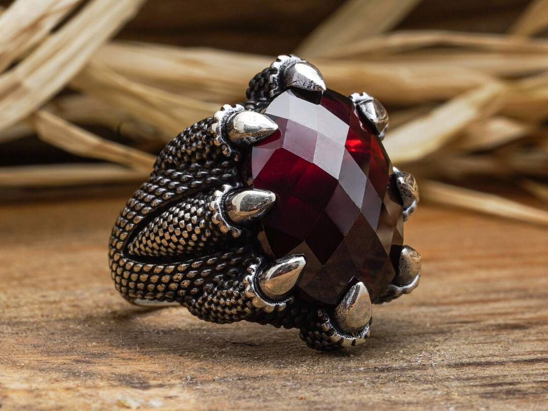 Monster Claw Red Garnet Ring / Red Garnet Jewelry / Handmade Claw Ring ...