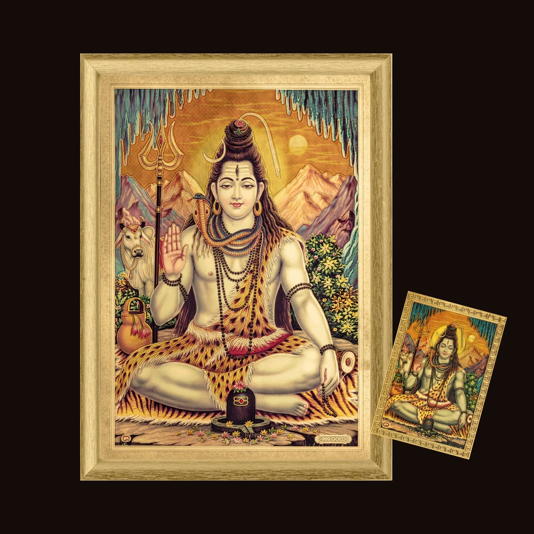 Shiva's Sunset Blessing, Sticker and Print - Framed in a Golden Frame ...
