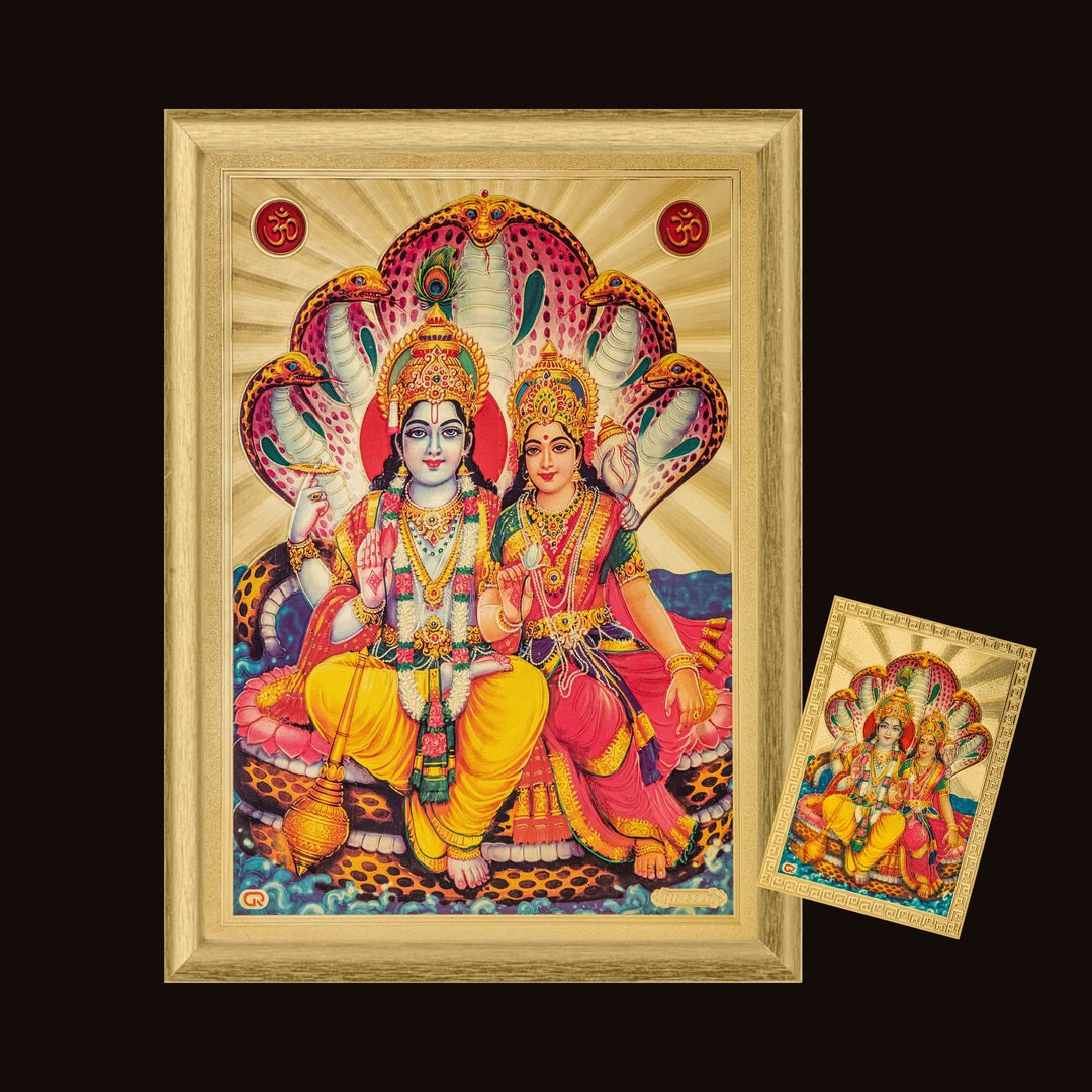Vishnu and Lakshmi, Sticker and Print - Framed in a Golden Frame or ...