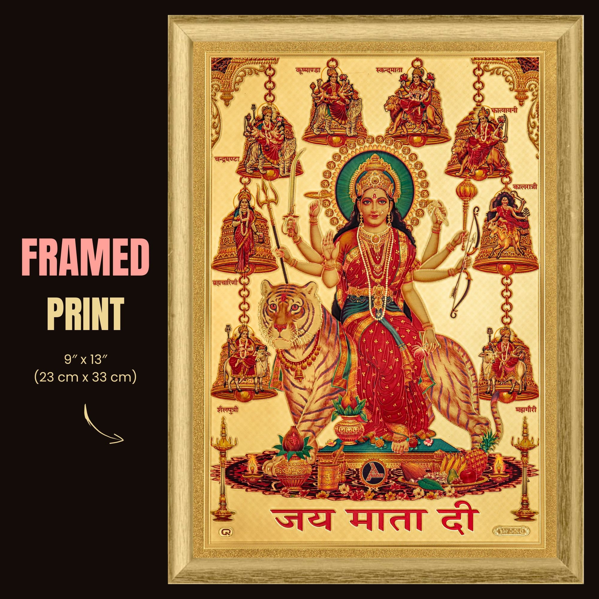 Ashta Shakti Durga, Sticker and Print Framed in a Golden Frame or ...