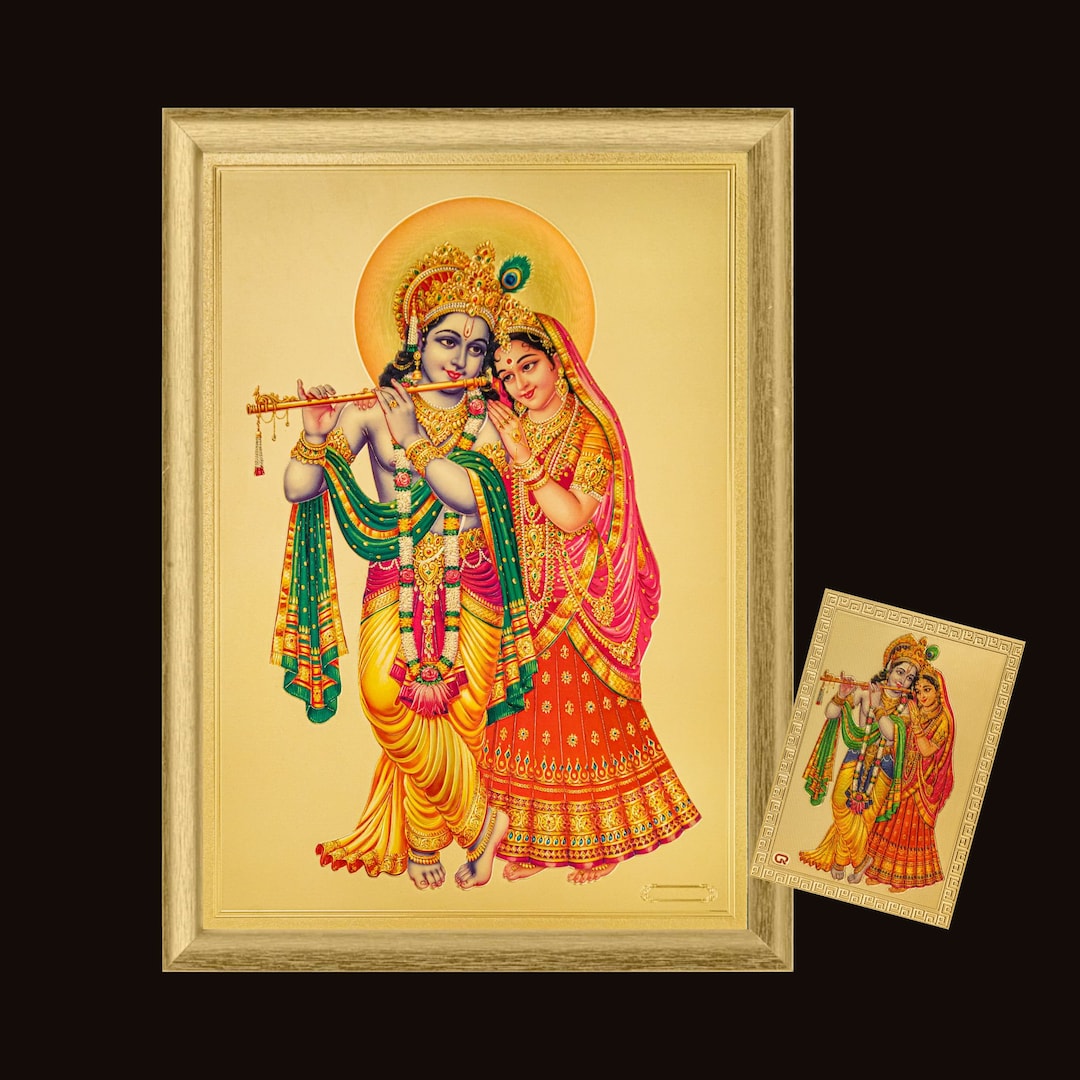 Radha Krishna, Sticker and Print - Framed in a Golden Frame or Unframed ...