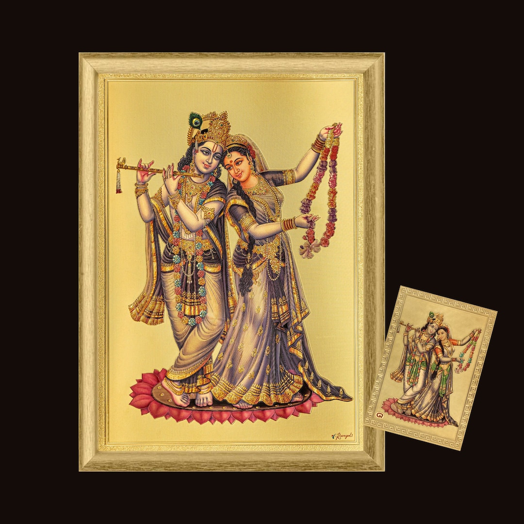 Dancing Radha Krishna, Sticker and Print - Framed in a Golden Frame or ...