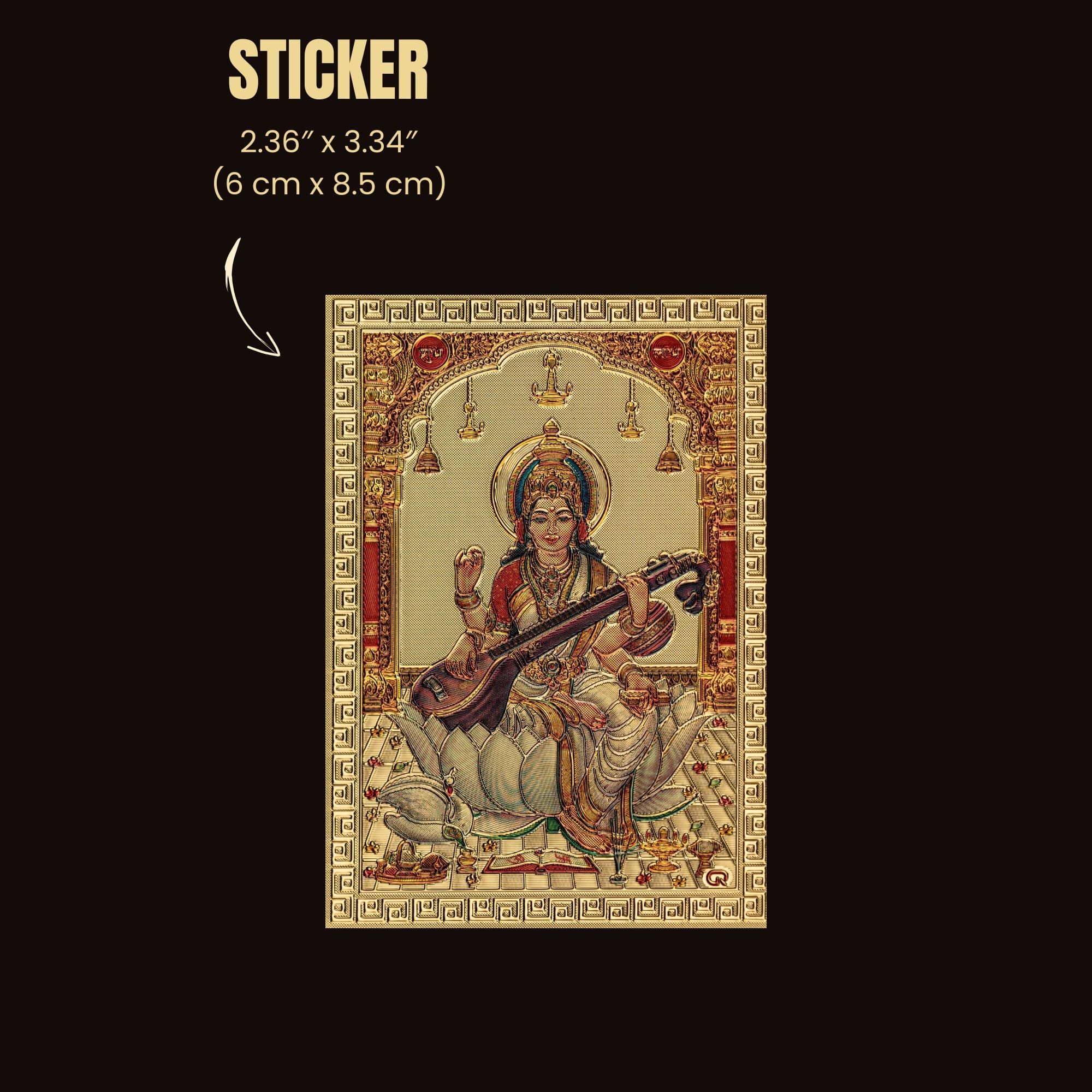 Goddess Saraswati, Sticker and Print Framed in a Golden Frame or ...
