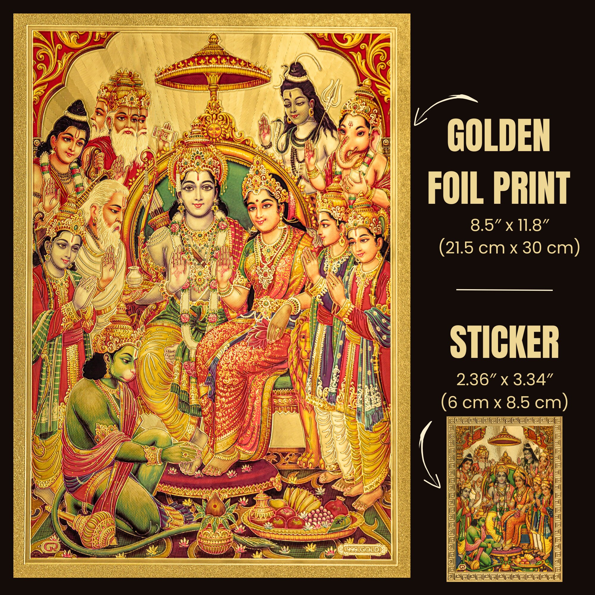 Ramachandra With Gods Sita Ram Sticker or Gold Foil Print - Etsy