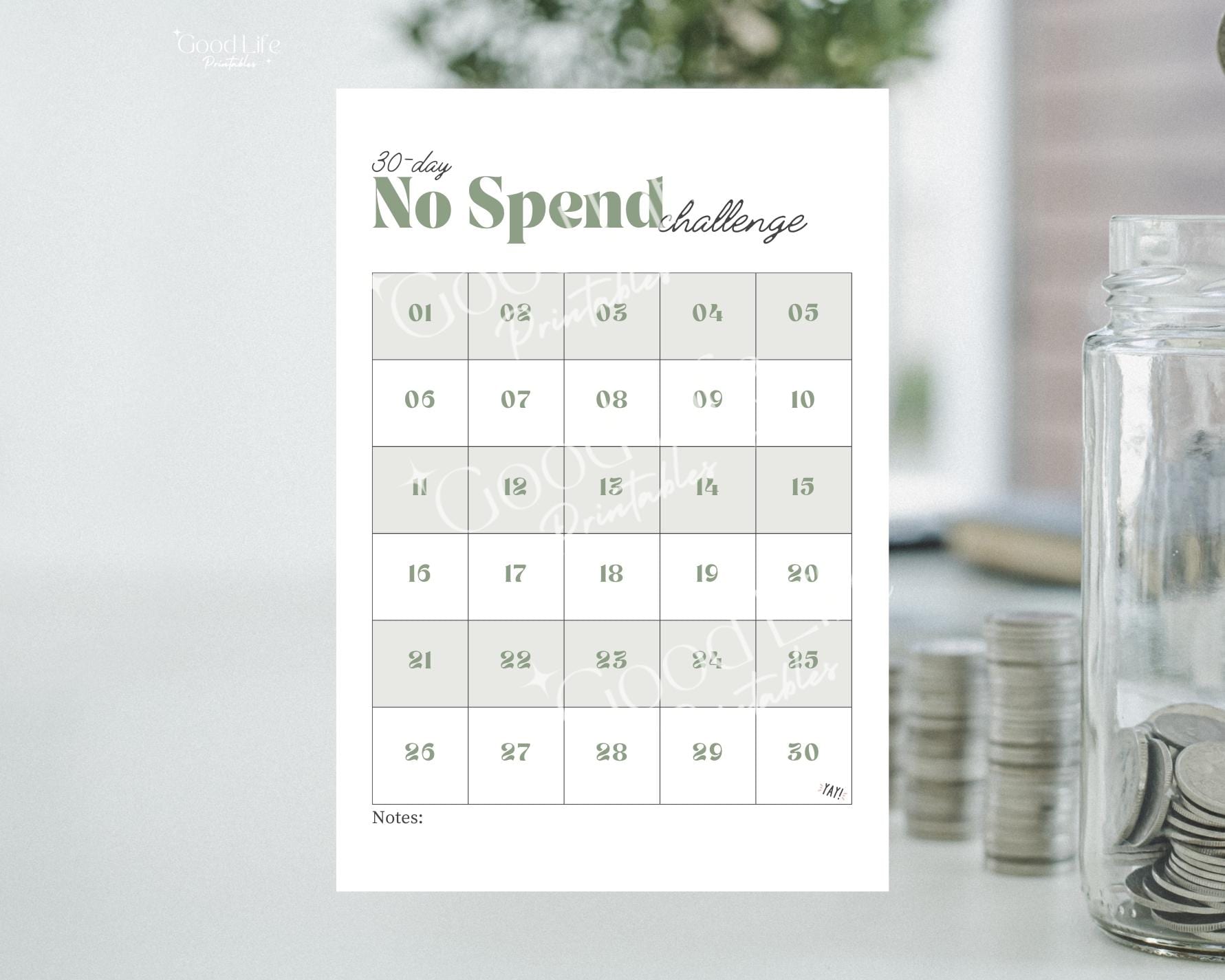 30-day No Spend Challenge Printable – A4 PDF | Minimalist Budget ...