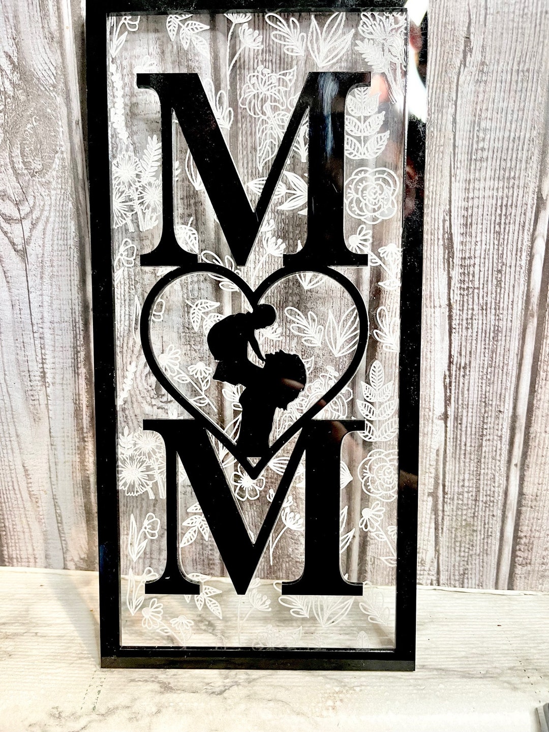 Vertical Mom Sign With Floral Laser Cut Mother's Day Gift - Etsy