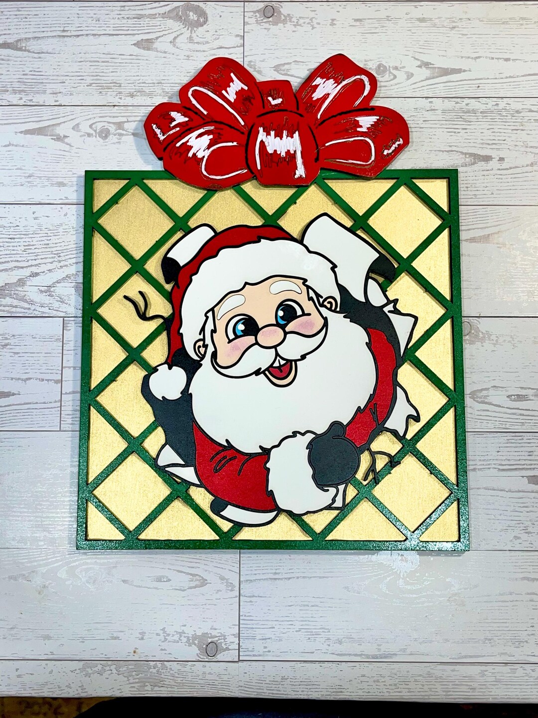 Santa Popping Out of Present Christmas Decor Laser Cut Christmas Design ...