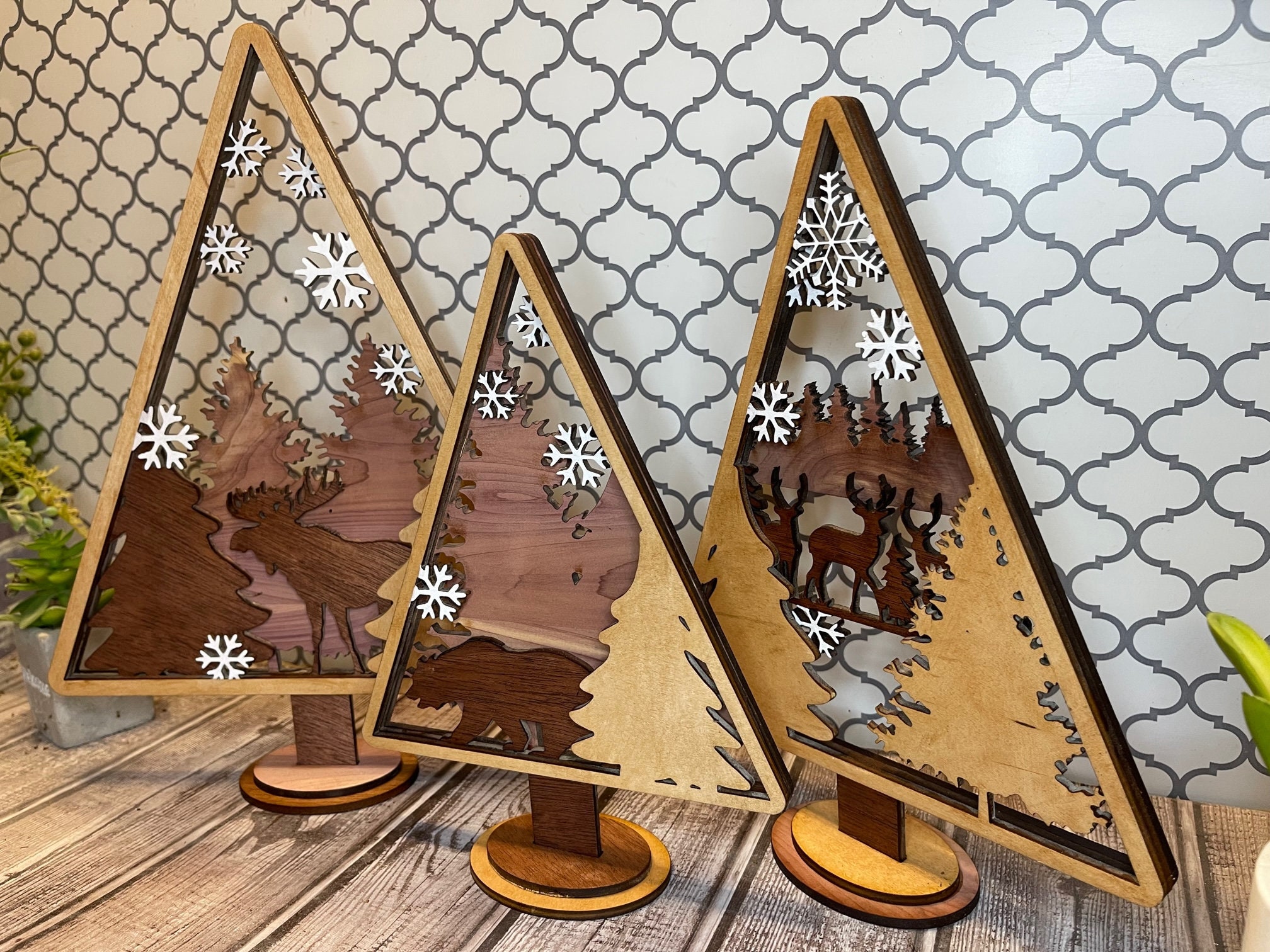 Winter Scene Tree Stands Laser Cut Christmas File - Etsy