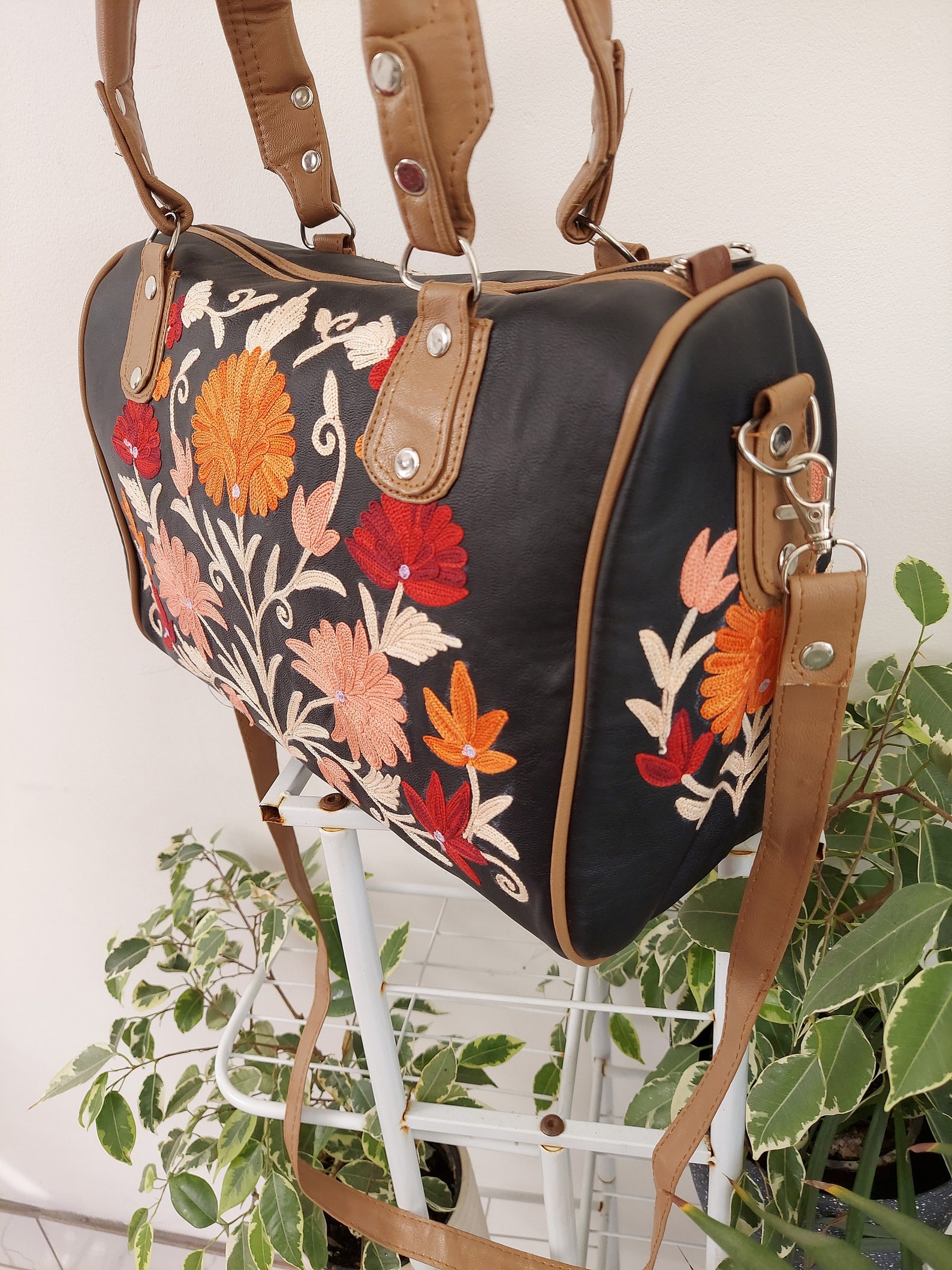 Genuine Leather Top Handle Bag, Embroidered Handbag/shoulder Bag ...