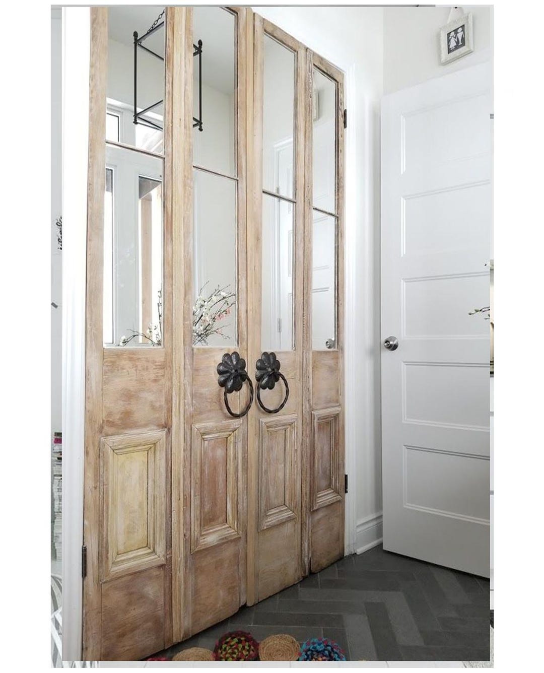 Solid Wood French Doors, Rustic Farmhouse Glass Panel, Custom Size - Etsy