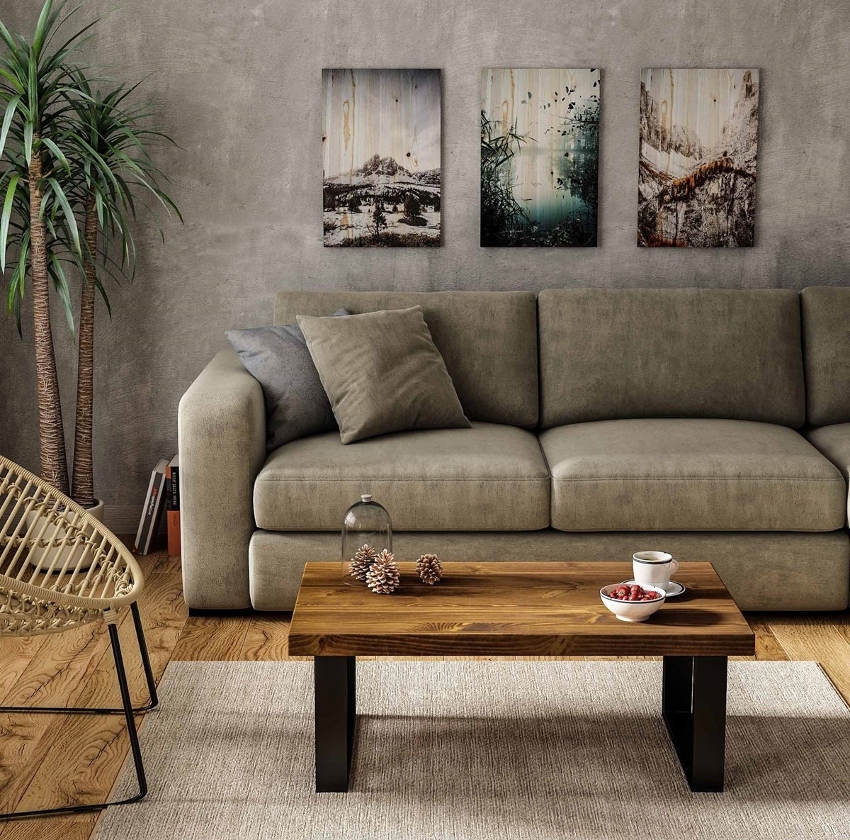 Solid Wood Coffee Table Metal Legs Coffee Table Rustic - Etsy