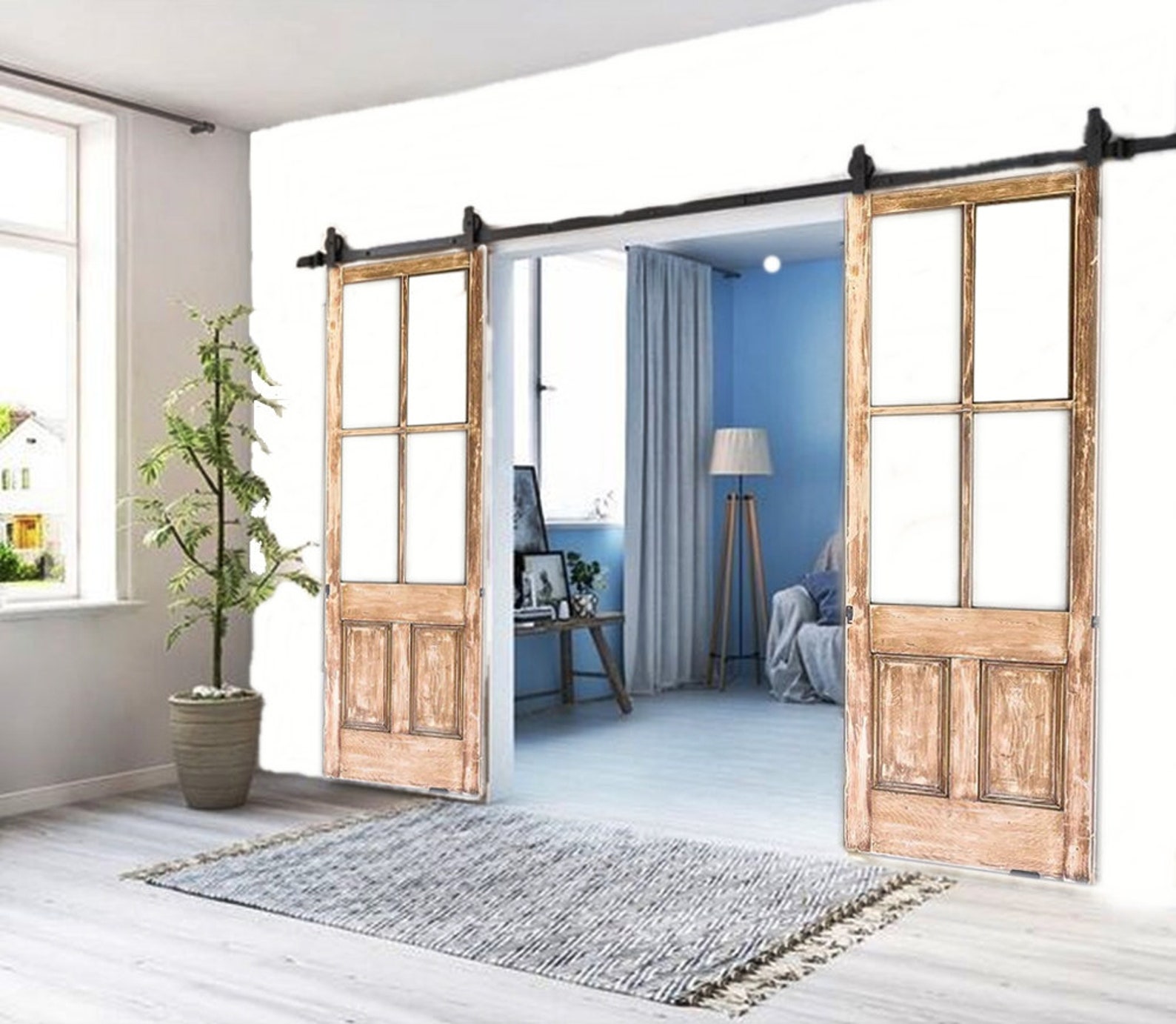 Antique Whitewash French Door, Sliding Barn Doors, Interior Exterior Solid Door, Custom Size ...