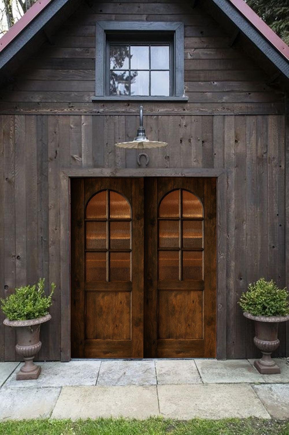 Handcrafted Arched Glass Wood Door: Rustic Farmhouse Style - Etsy