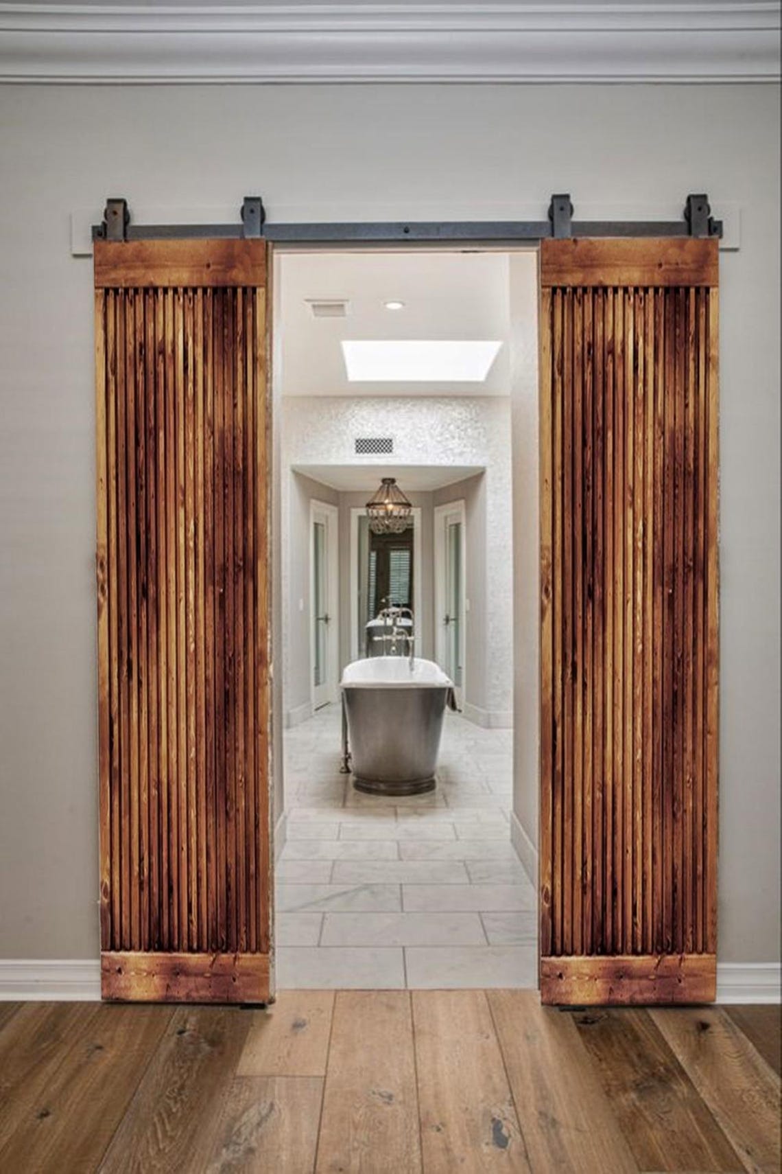 Handcrafted Ribbed Barn Door: Custom Slatted Wood, Interior-exterior - Etsy