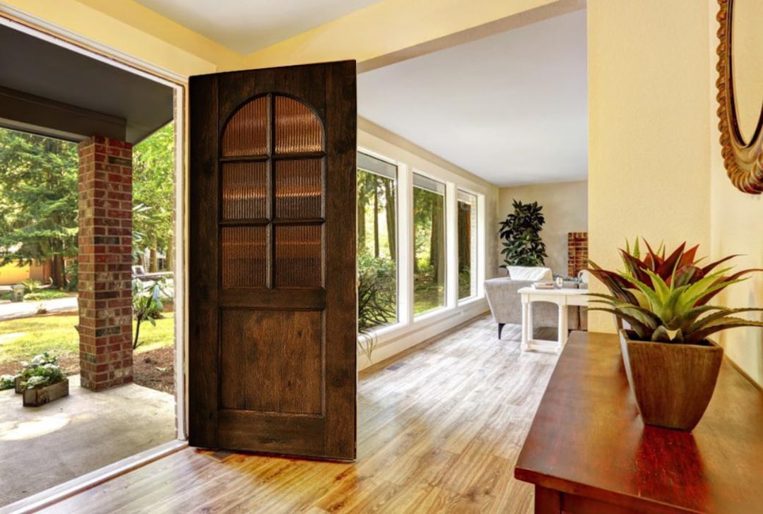 Handcrafted Arched Glass Wood Door: Rustic Farmhouse Style - Etsy