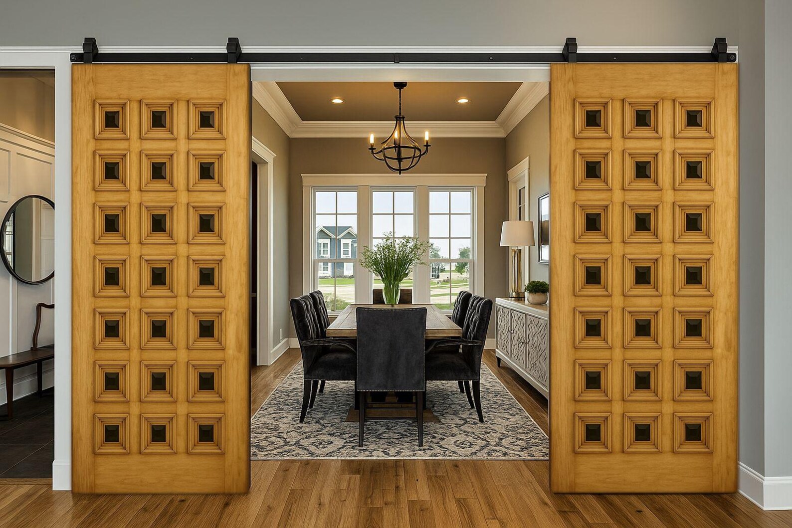 Rustic Solid Wood Geometric Panel Door, Mid-century Modern Interior ...