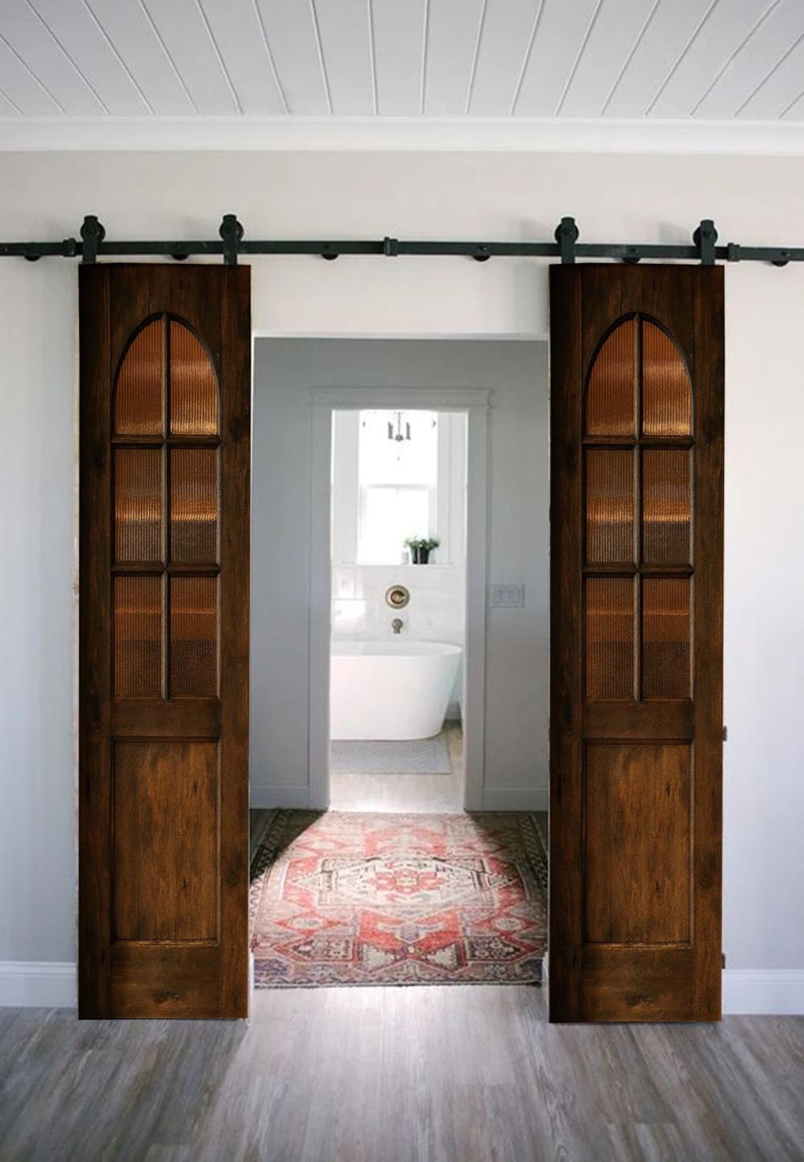 Handcrafted Arched Glass Wood Door: Rustic Farmhouse Style - Etsy